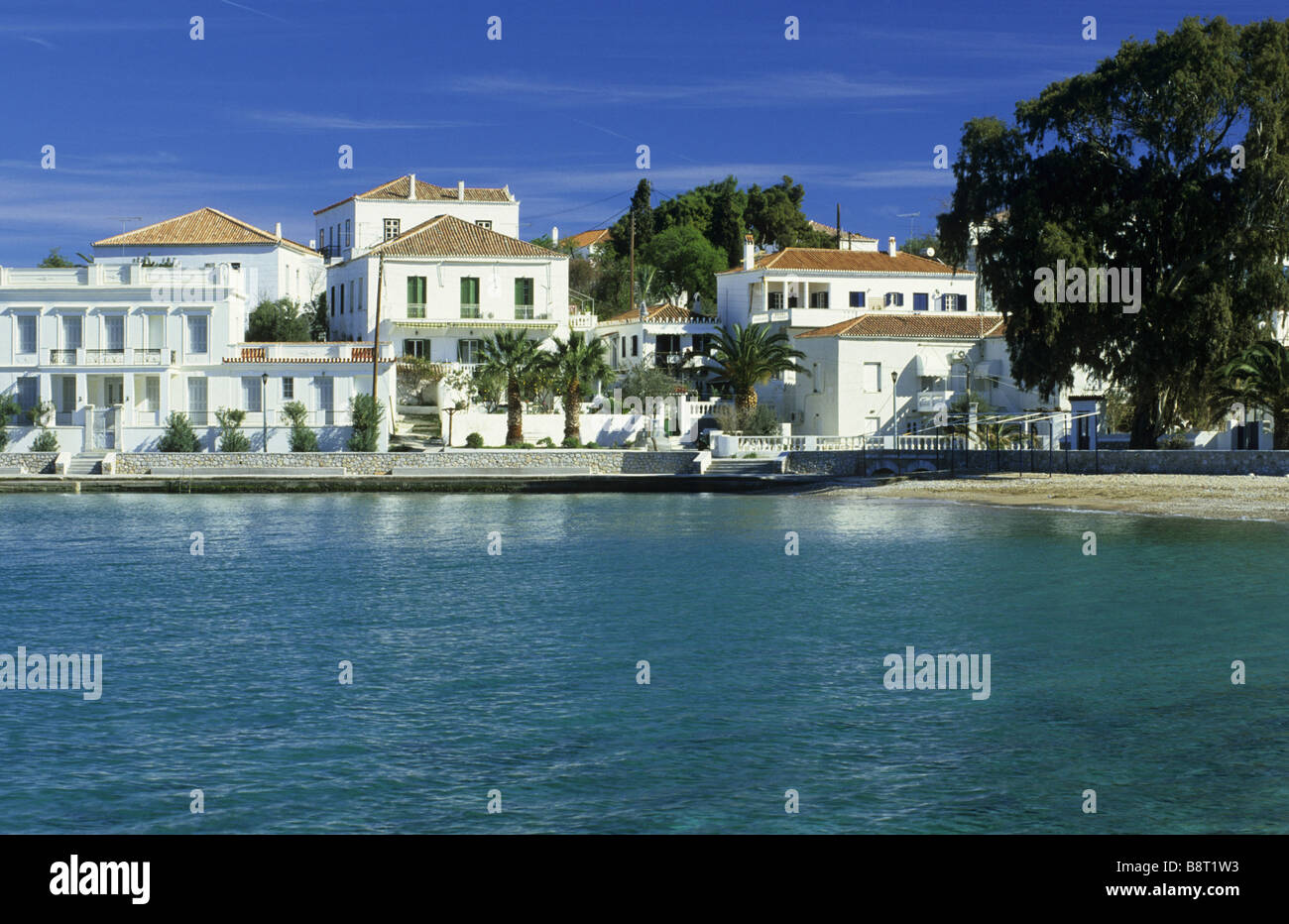 old captains homes on the harbour of Spetses, Greece, Saronian islands ...