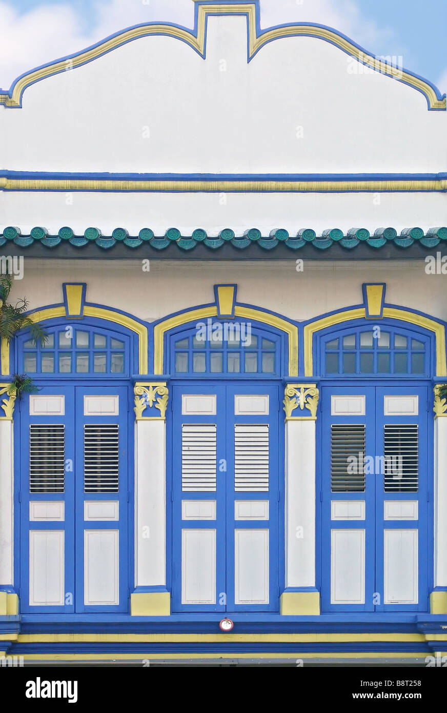 colourful window detail of an old colonial style Shophouse in the China ...