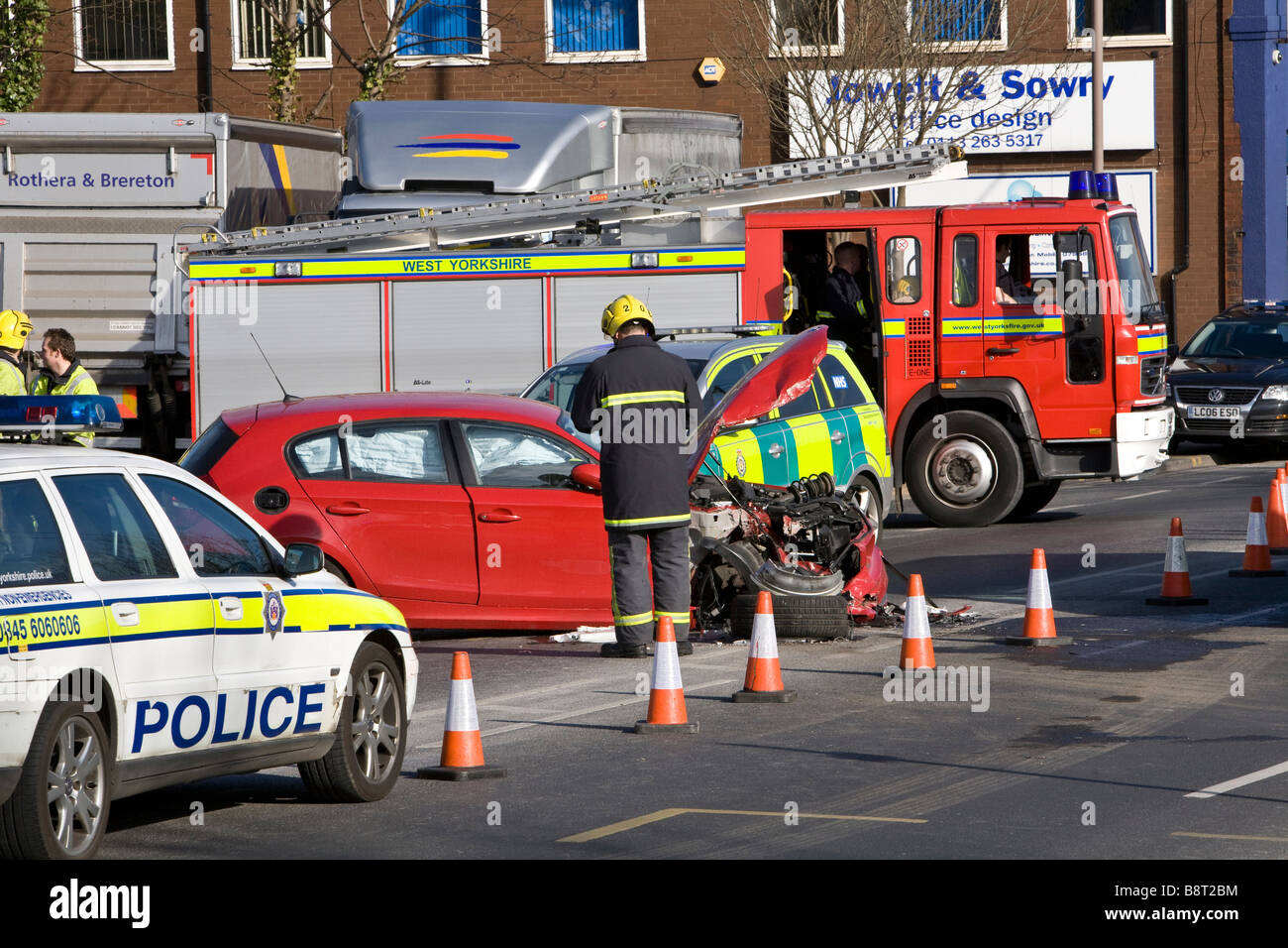 Road accident showing the Emergency Services Stock Photo - Alamy