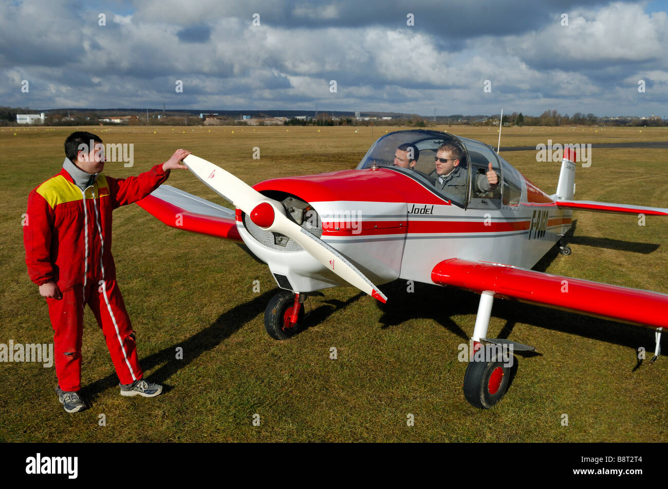 An old french airplane Jodel D-113 (build during fifties) ready to ...