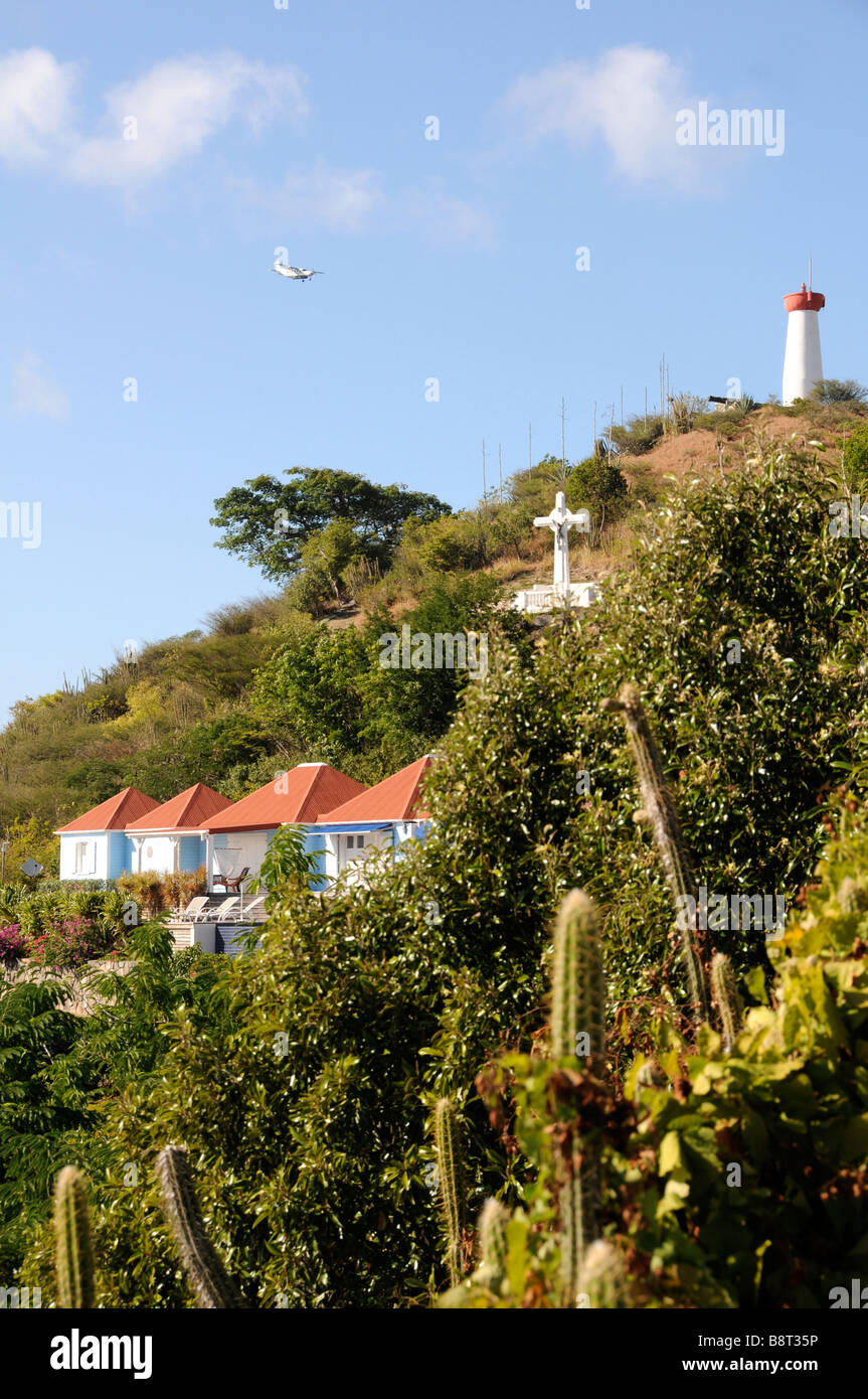 View of the Lighthouse and hillside surrounding Gustavia harbour Stock ...