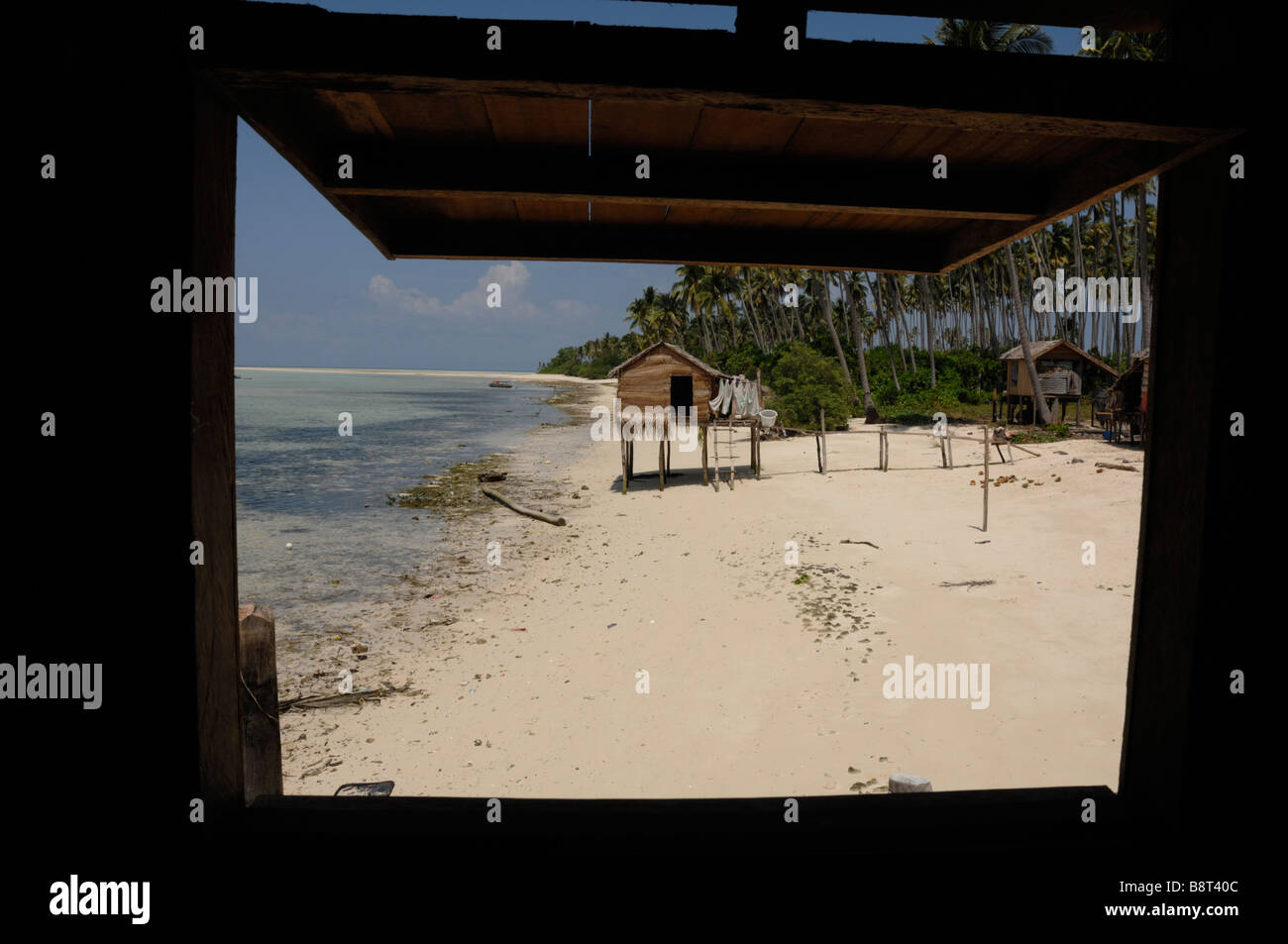 View through window of Suluk house of beach Pulau Maiga Semporna Sabah ...