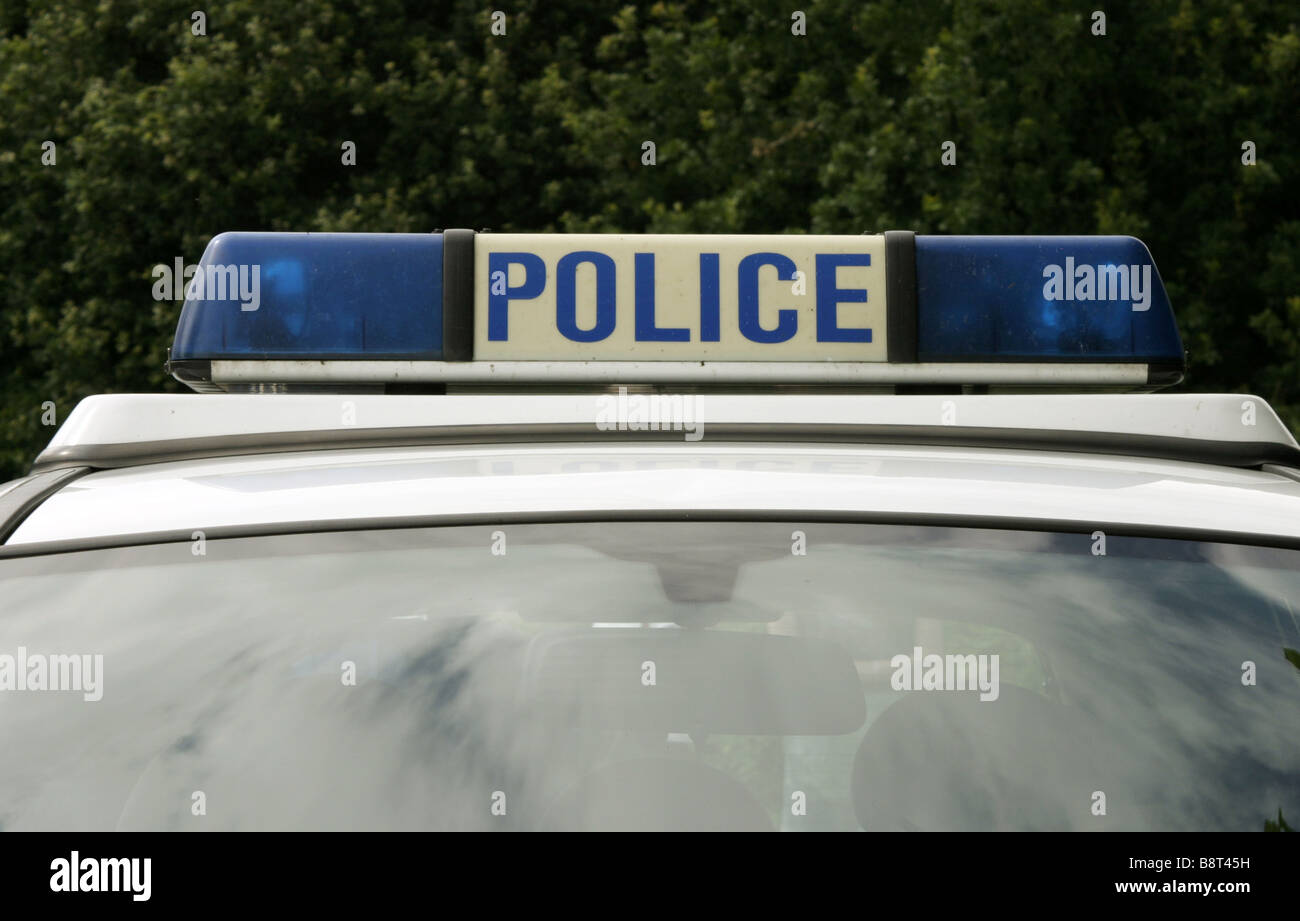 uk police car roof sign Stock Photo - Alamy