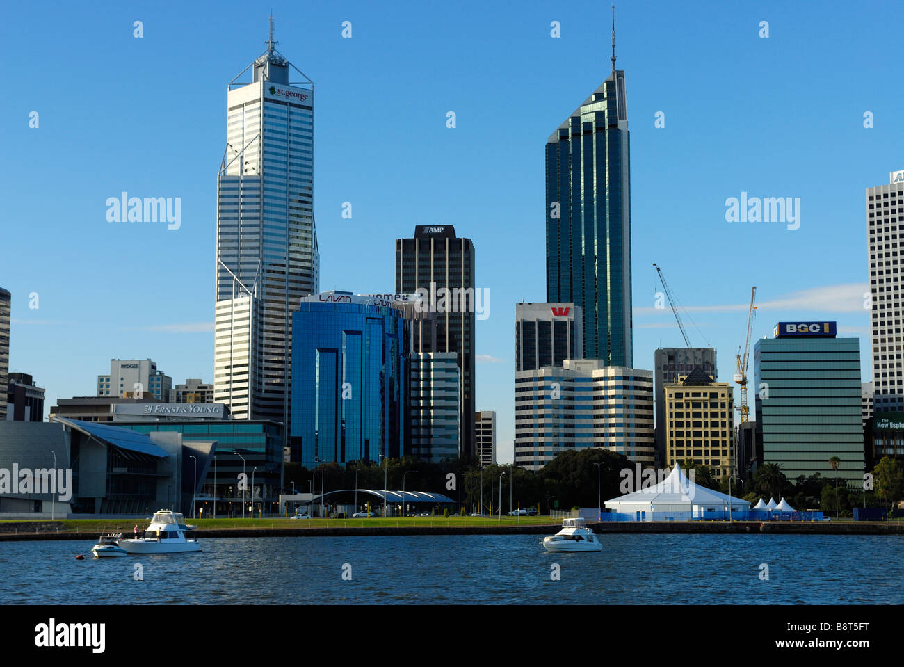 City centre skyline from Swan River Perth Western Australia Stock Photo ...
