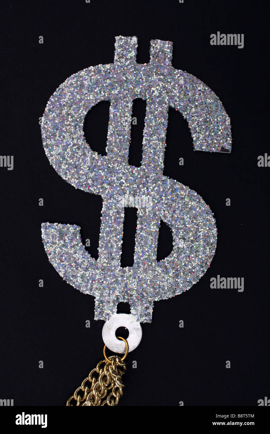 UPSIDE DOWN SPARKLING SILVER DOLLAR SIGN ON BLACK BACKGROUND HORIZONTAL ...