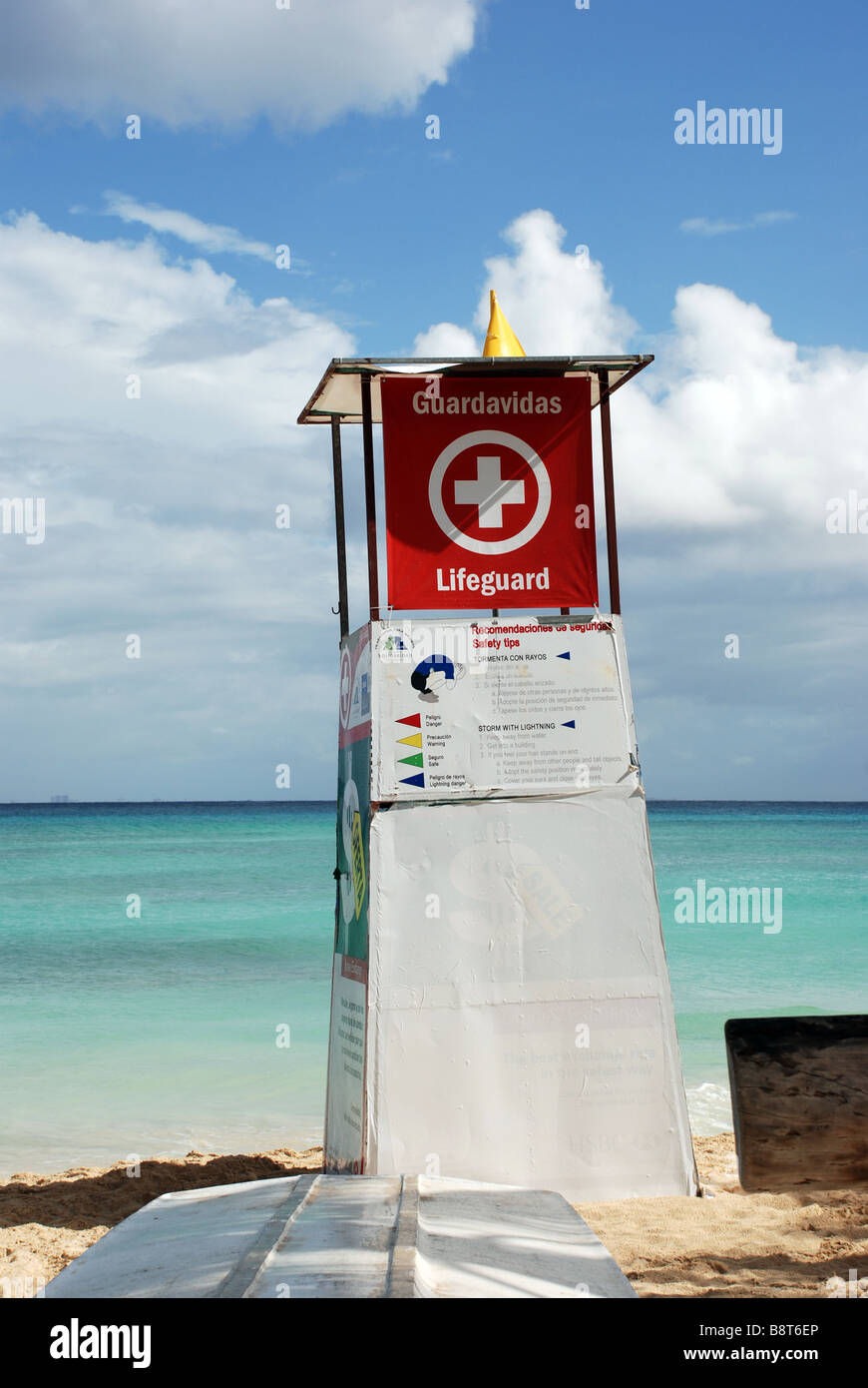 Lifeguard watch tower at a beach in Playa del Carmen Mexico Stock Photo ...