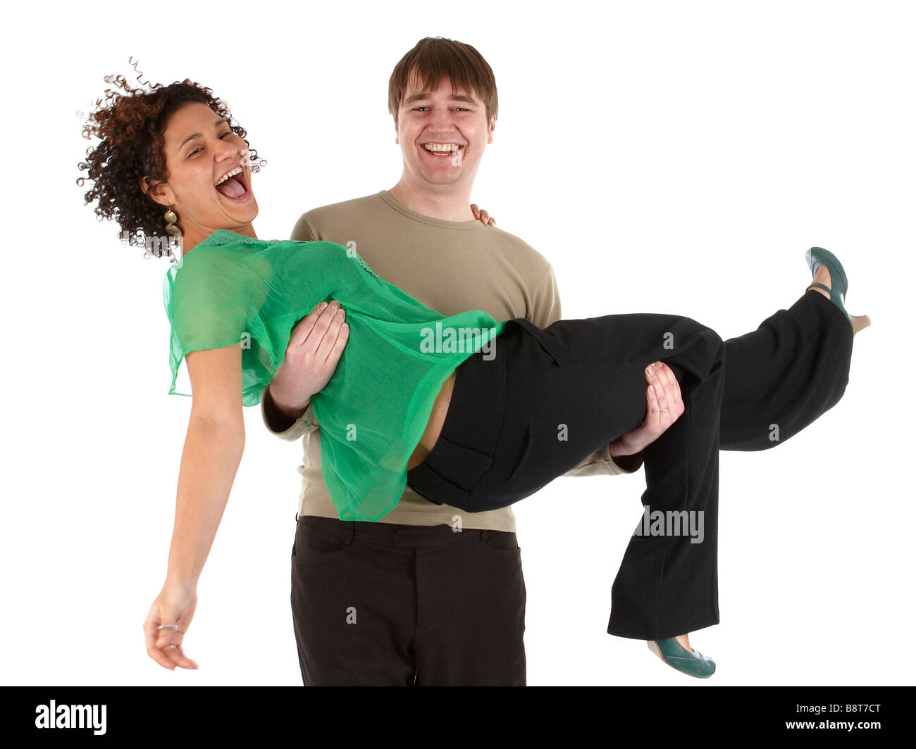 man carrying woman in photography studio Stock Photo - Alamy