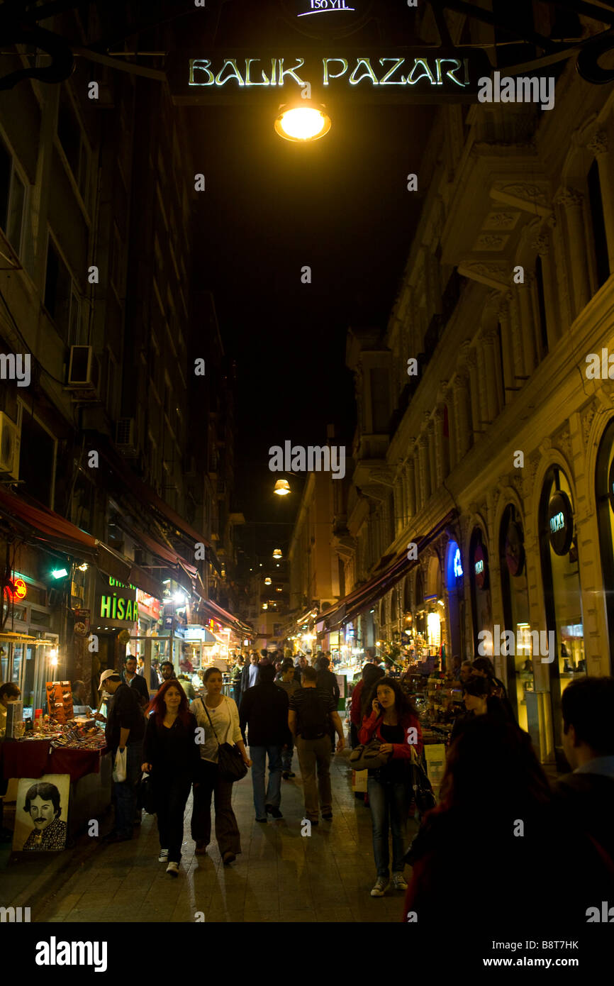 Young crowds rambling on the Balik Pazar fish market in the Galatasaray ...
