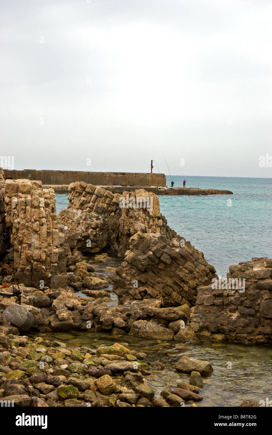 Remains of ancient breakwater protection around King Herod built port ...