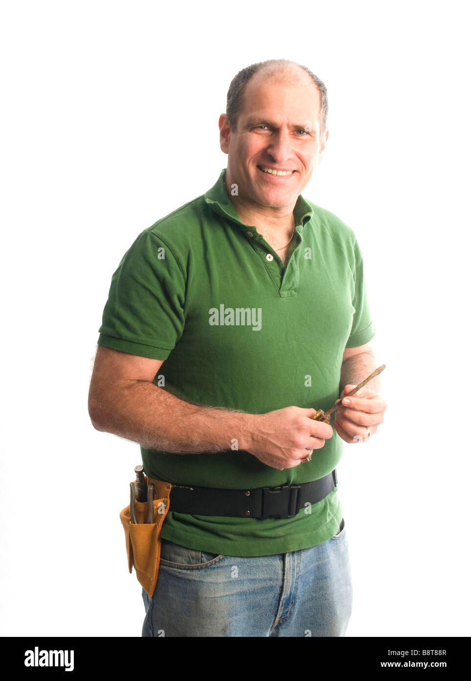 contractor handyman repair man smiling home owner with hammer and tool ...