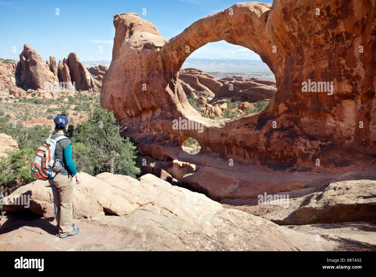 Double O Arch in Arches National Park Utah USA Stock Photo - Alamy