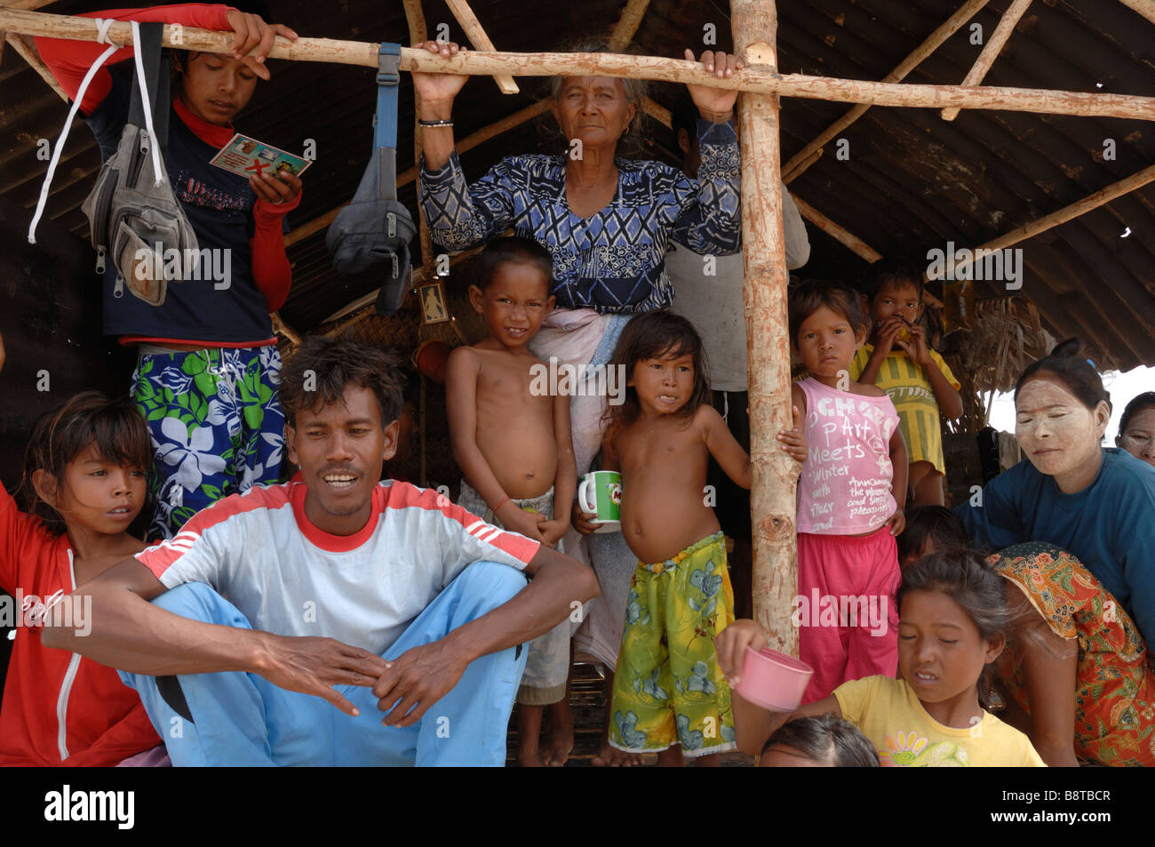 Family group in Bajau house Pulau Mantabuan Semporna Sabah Malaysia ...