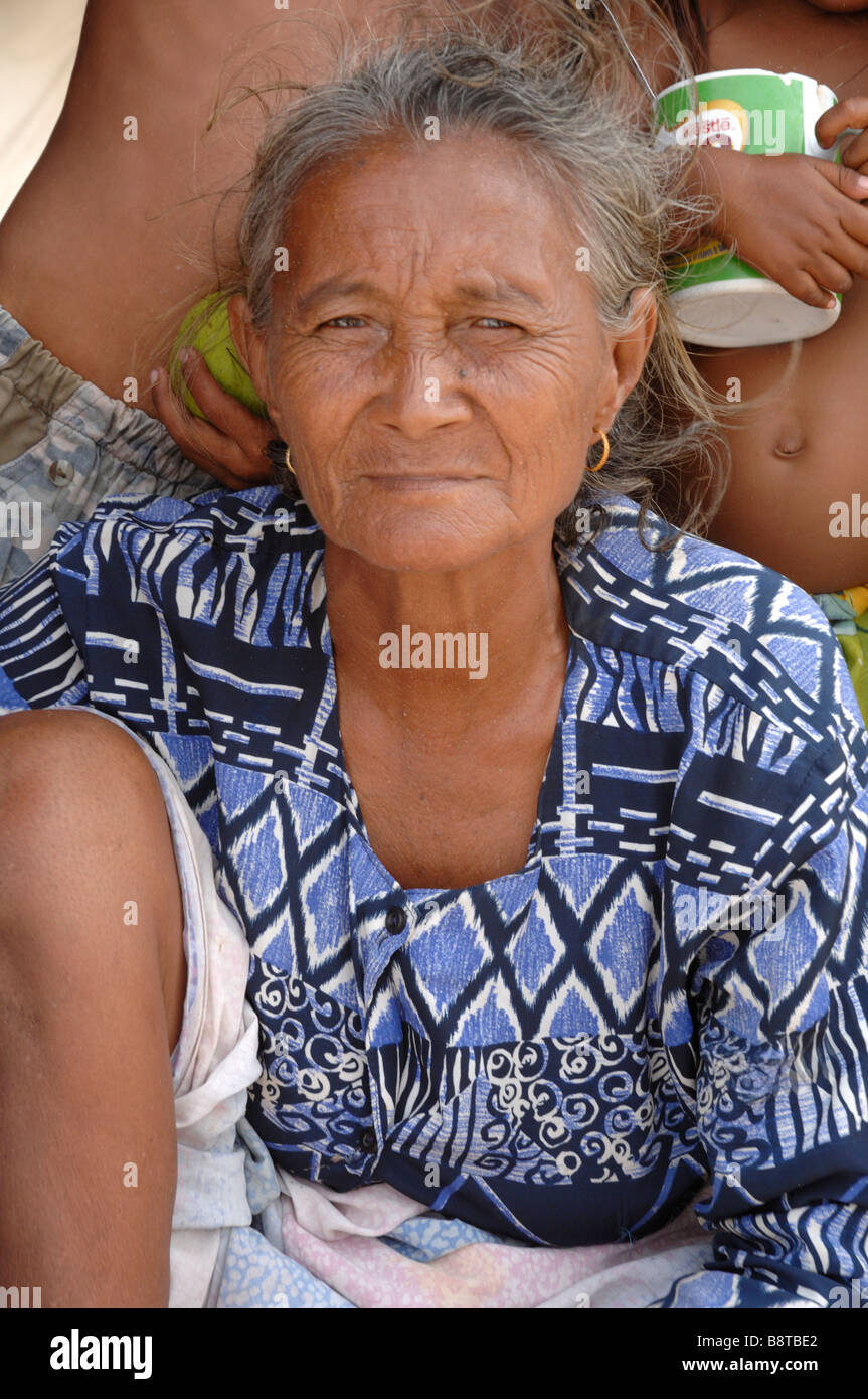 Old Bajau woman spinster Pulau Mantabuan Semporna Sabah Malaysia Borneo ...