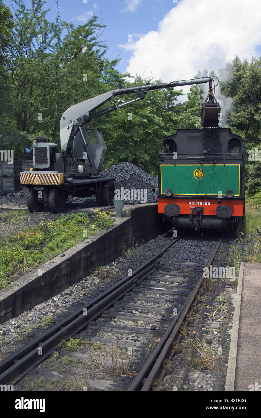 steam engine, Train a vapeur des Cevennes, loading of coal, France ...