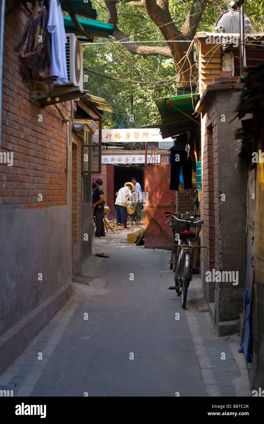 Traditional Hutong alley in a preserved old neighborhood around Houhai ...