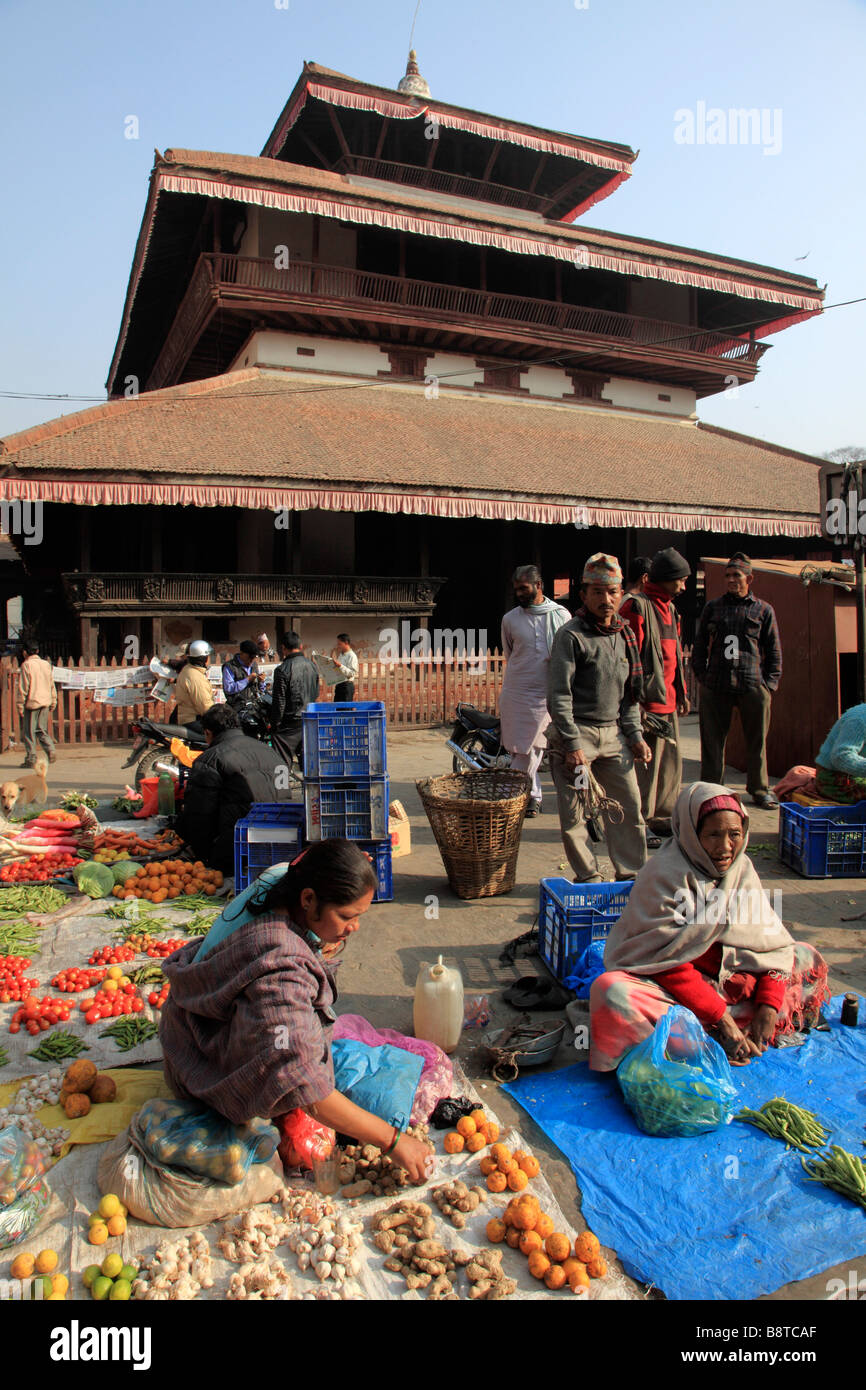 Nepal Kathmandu Durbar Square Kastha Mandap street market Stock Photo ...