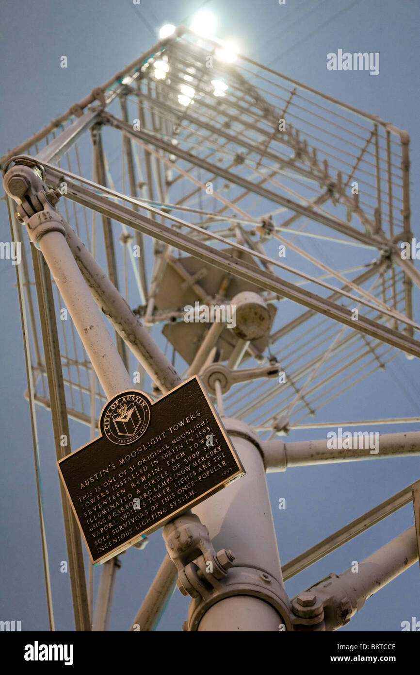 Austin, Texas - A historic moon tower at night Stock Photo - Alamy