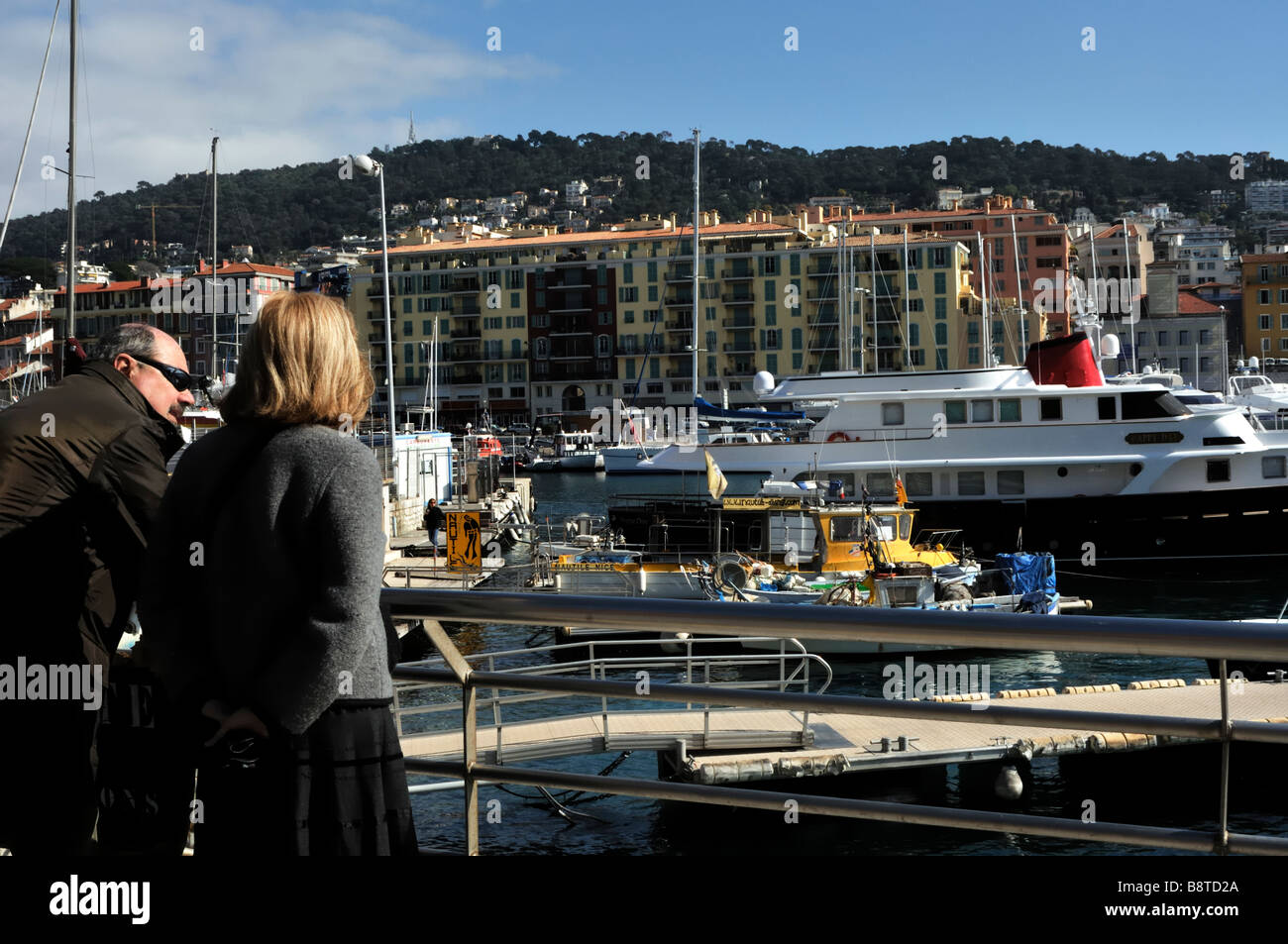 Nice, France, Harbor Scene, Couple Rear, Looking at Boats Docked in ...