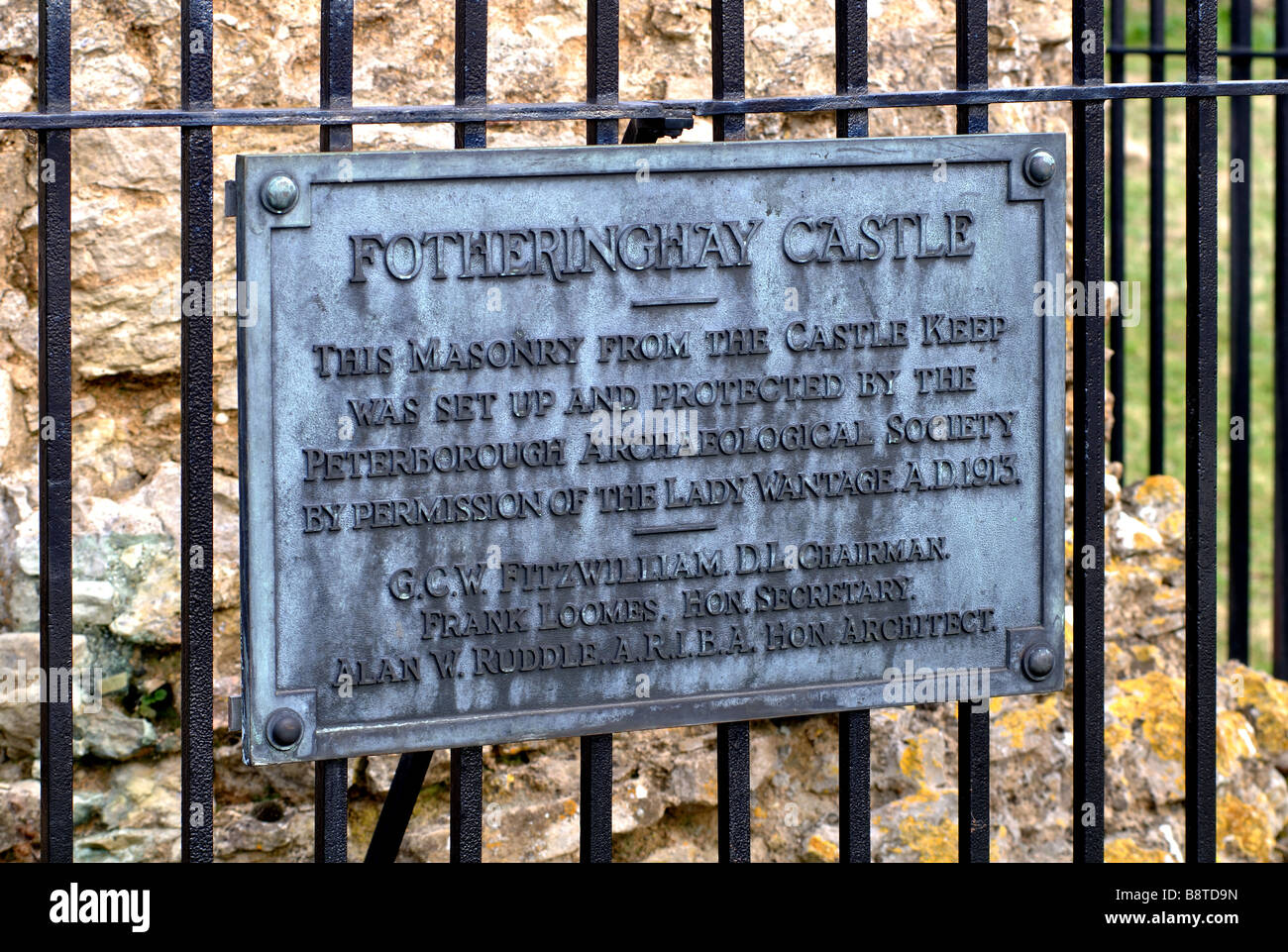 Plaque by remains of Fotheringhay Castle, Northamptonshire, England, UK ...