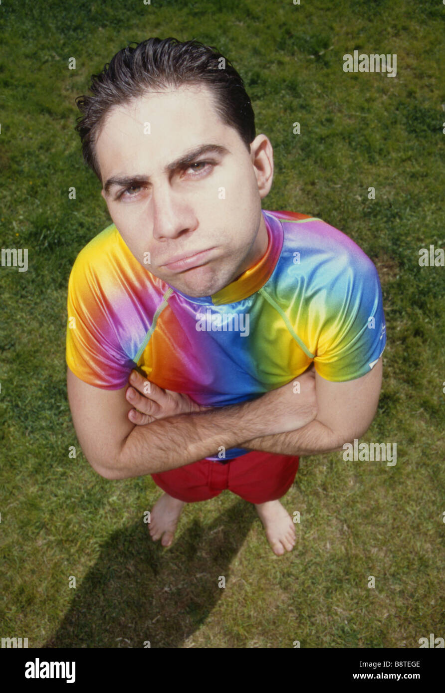 Nerdy man looking up in wonder Stock Photo - Alamy