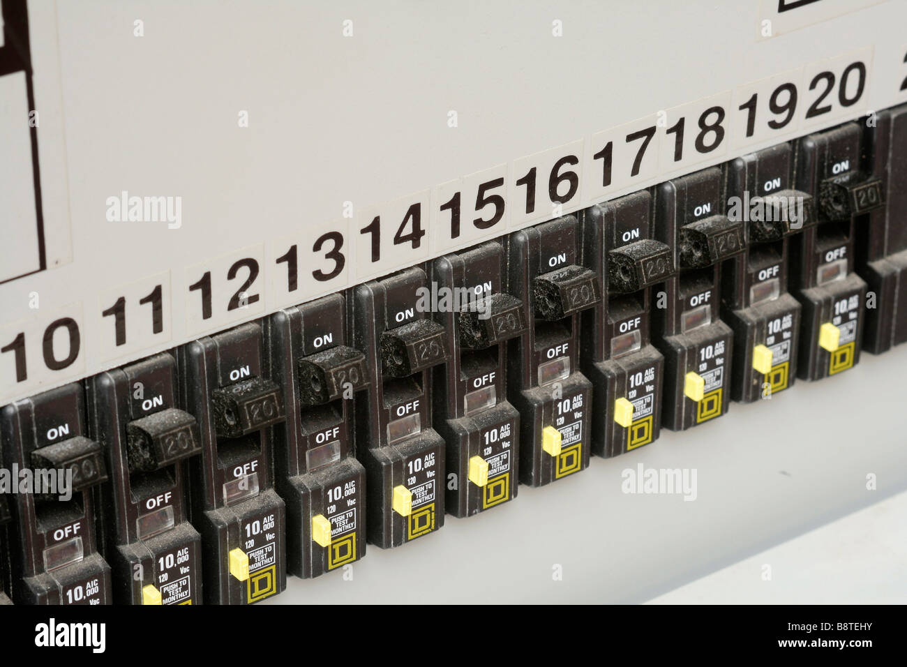 Row of circuit breakers, North American standard Stock Photo - Alamy