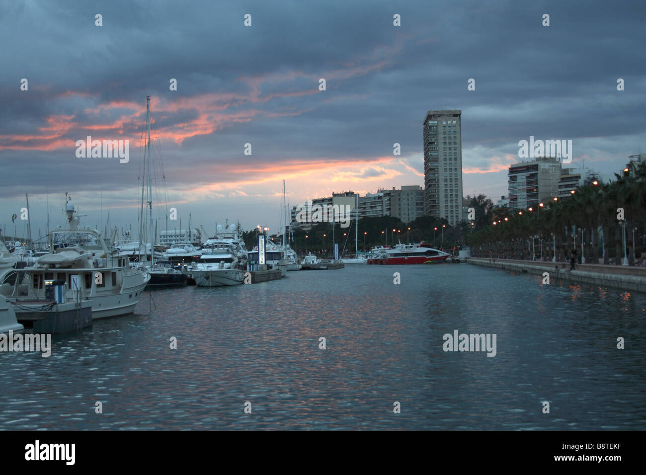 Alicante sunset at the marina,Spain Stock Photo - Alamy