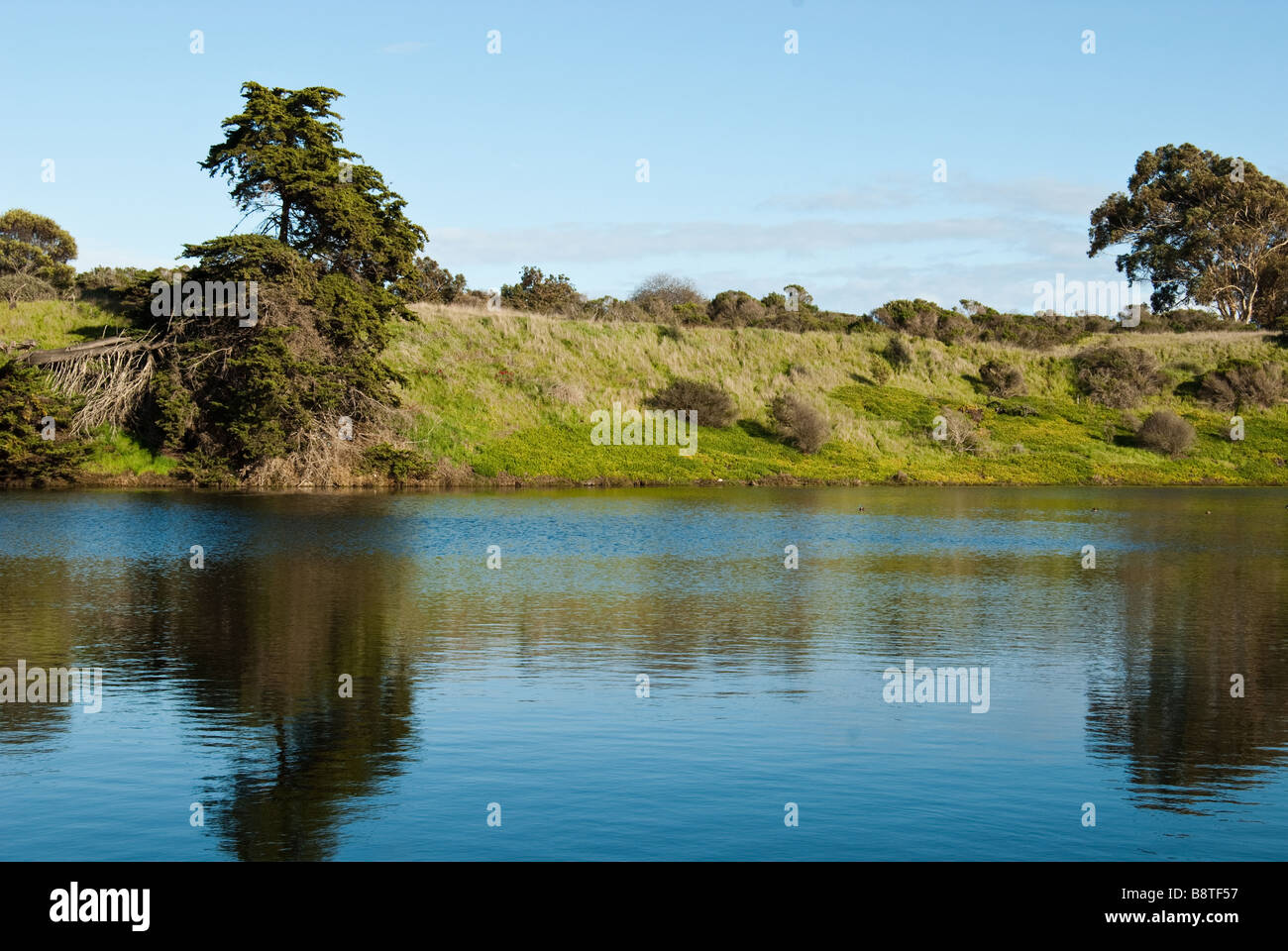 The wind stricken water creates a blurred reflection Stock Photo - Alamy