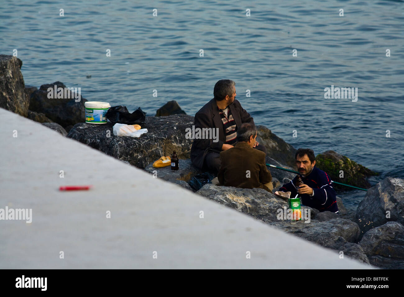 Line fishing at the Bosphorus, in the center of Istanbul, around the ...