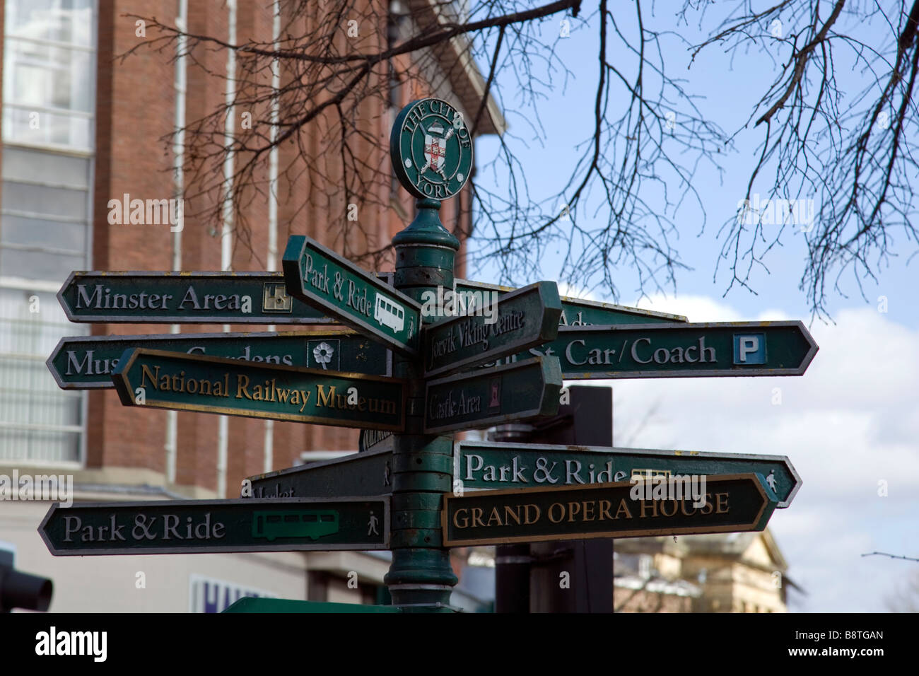 tourist signpost showing directions to popular attractions the shambles ...