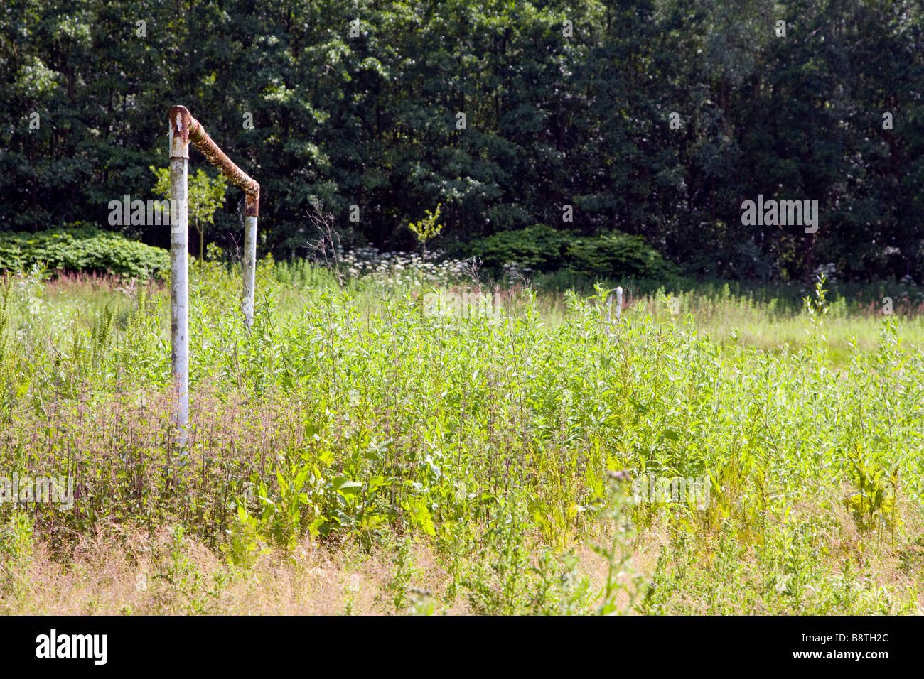 Rusty old goal posts on an overgrown football (soccer) pitch Stock ...