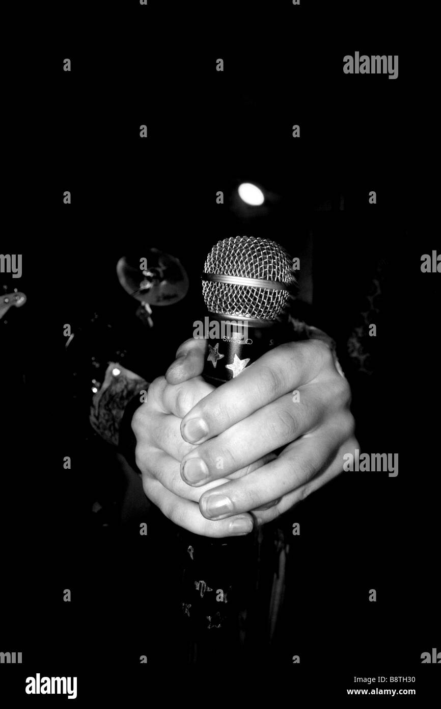 Microphone close up on stage Black and White Stock Photos & Images - Alamy
