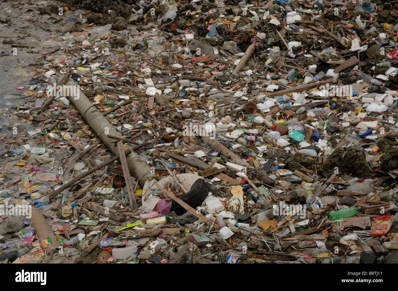 Litter pollution in harbour Semporna Sabah Malaysia Borneo South east ...