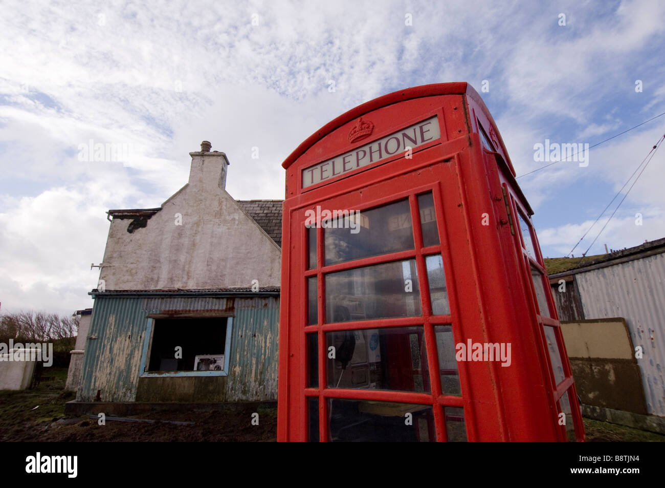 Traditional red telephone box at Elgol on the Isle of Skye, Scottish ...