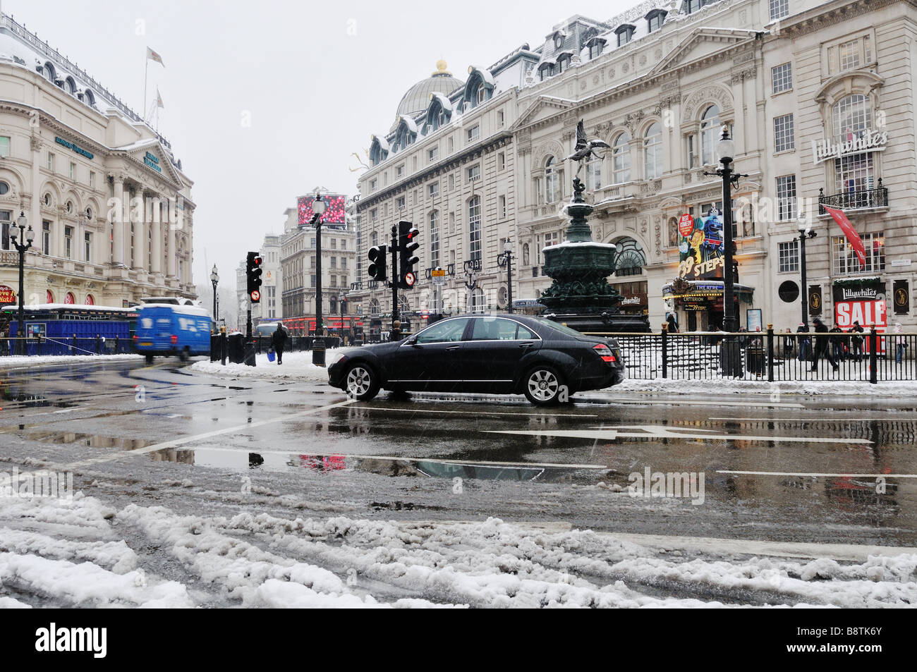 Snow in Piccadilly Circus, London, UK Stock Photo - Alamy