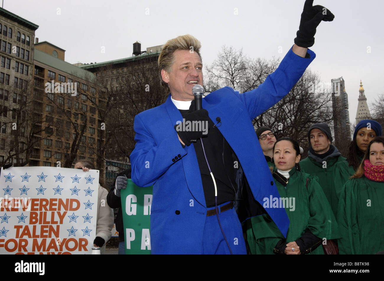 The Reverend Billy announces at Union Square Park in New York his plans ...