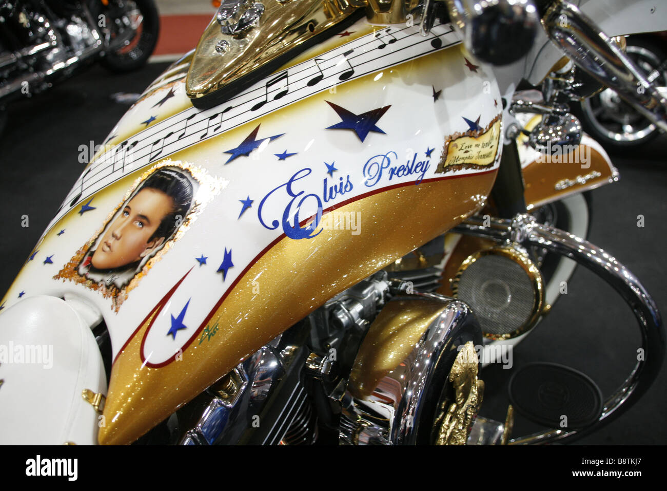 elvis presley customised harley davison type motorbike at motor show ...