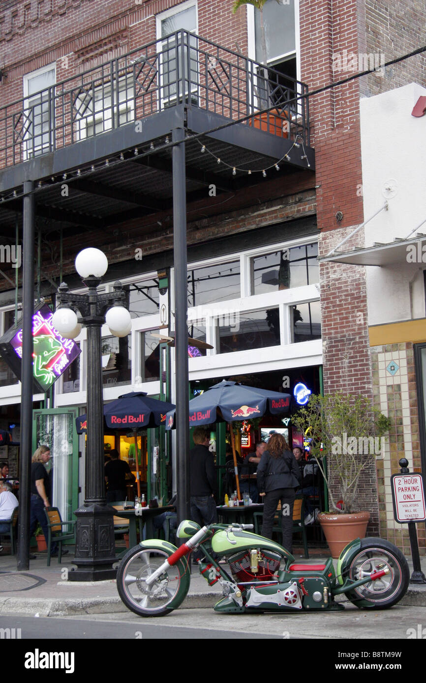Lowrider motorcycle outside a bar in Ybor City Tampa Florida USA Stock ...