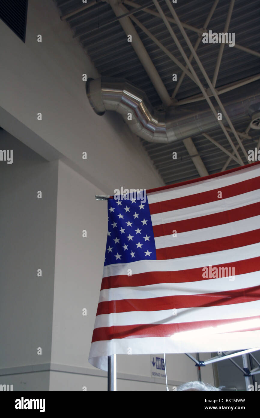 american flag on stand inside conference exhibition centre Stock Photo ...