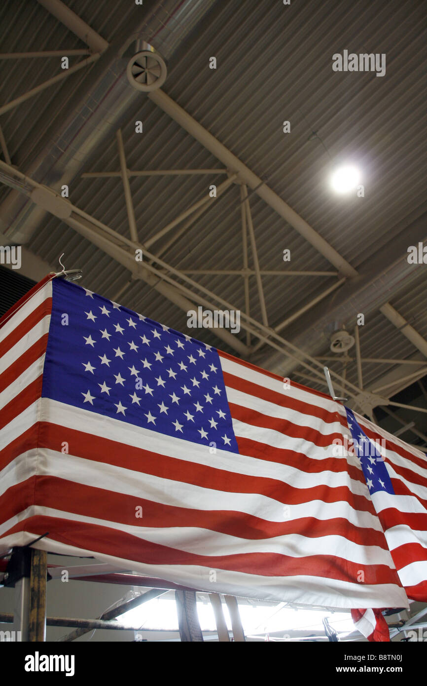 american flags on stand inside conference exhibition centre Stock Photo ...