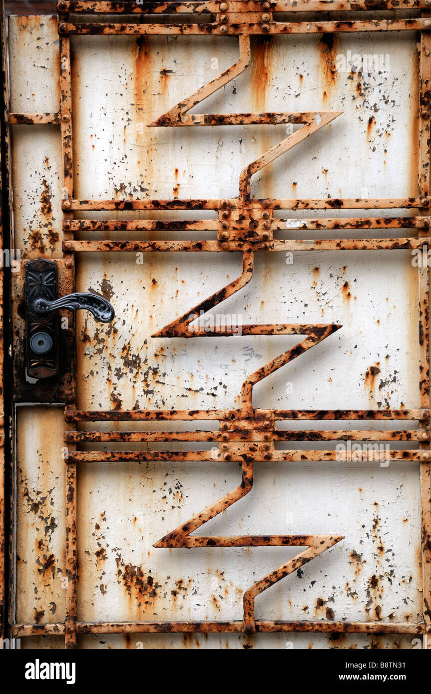 rusty rusted old rustic gates handle lock locked shut closed zig zag ...