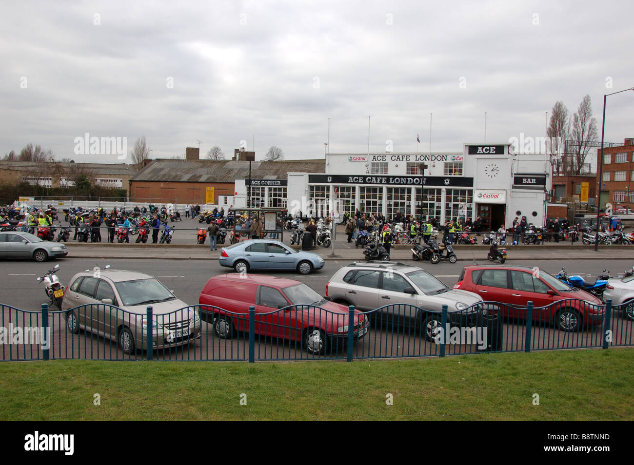 Bikers at the Ace Cafe at Ace Corner, North Circular Road, Stonebridge ...