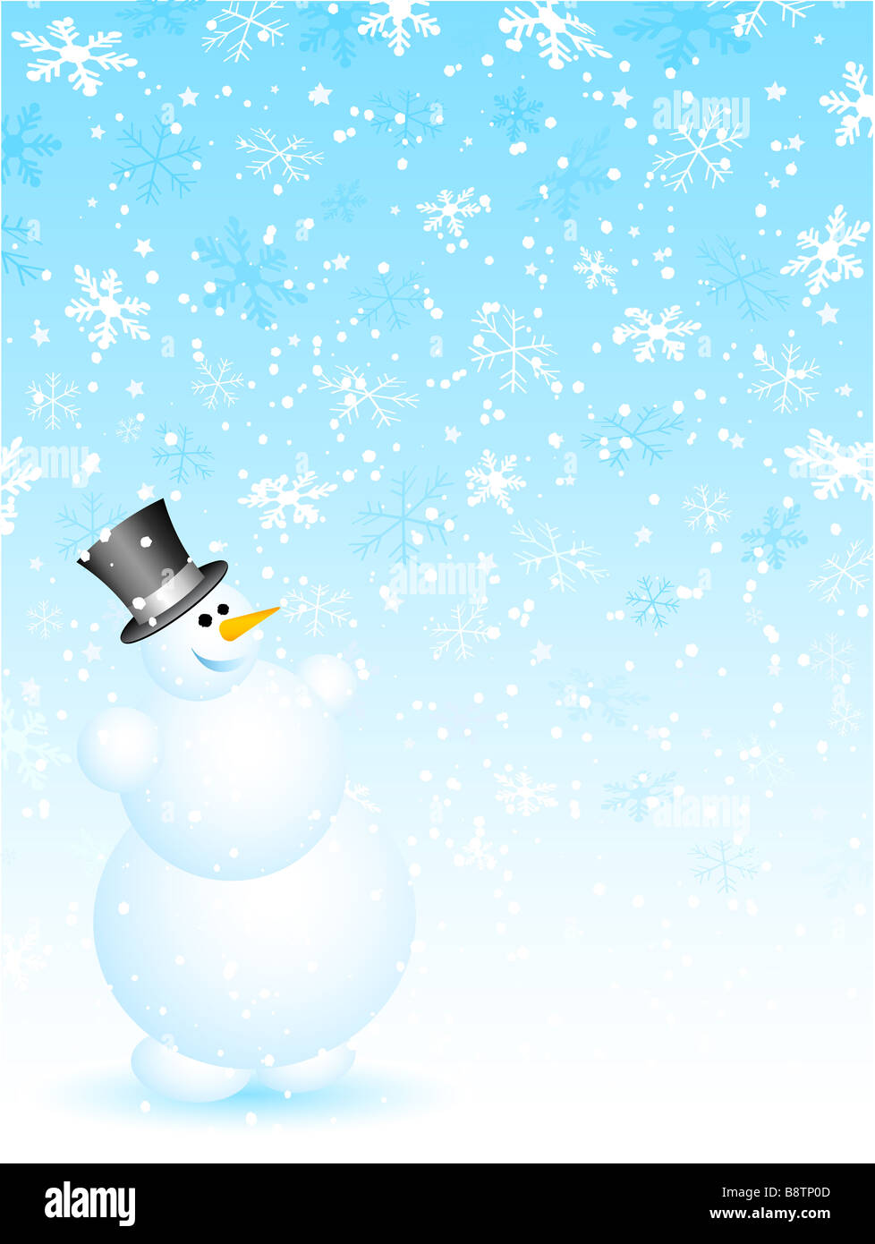 Happy snowman on snowy background Stock Photo - Alamy