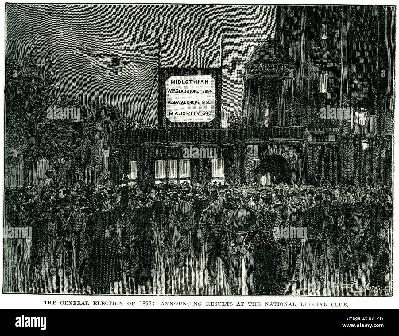 General Election 1892 announcing results National Liberal Club Stock ...