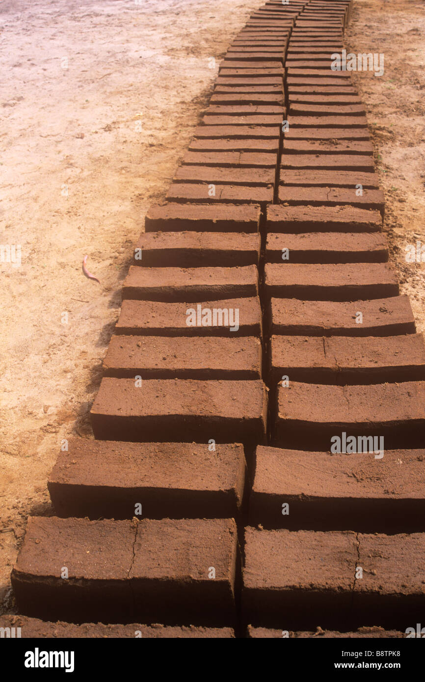 Handmade mud bricks used for building in Africa Stock Photo - Alamy