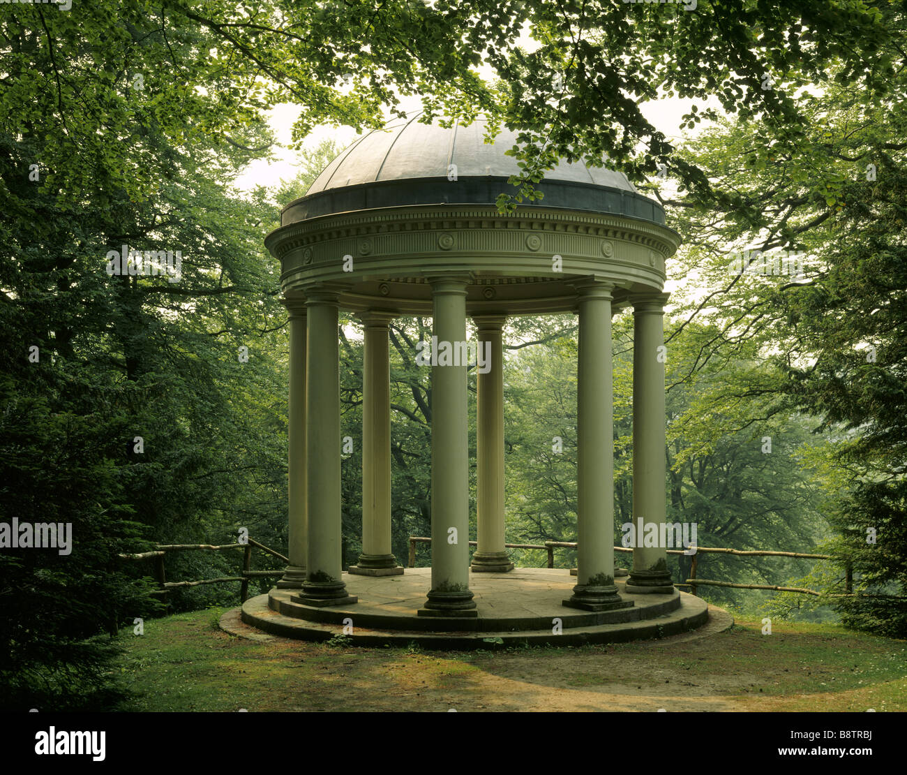 The Temple of Fame a circular domed building amongst trees at Studley ...