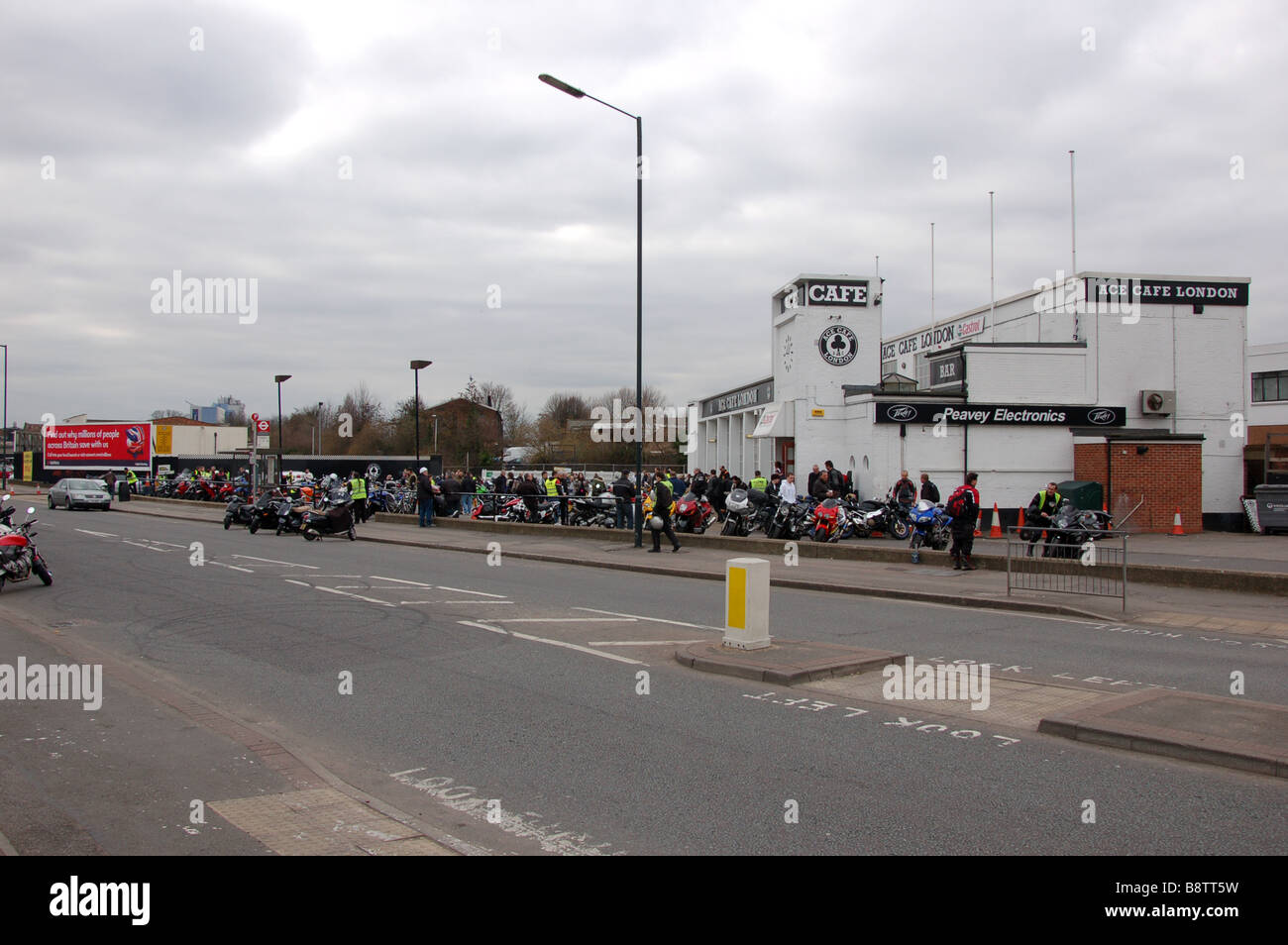 Bikers at the Ace Cafe at Ace Corner, North Circular Road, Stonebridge ...