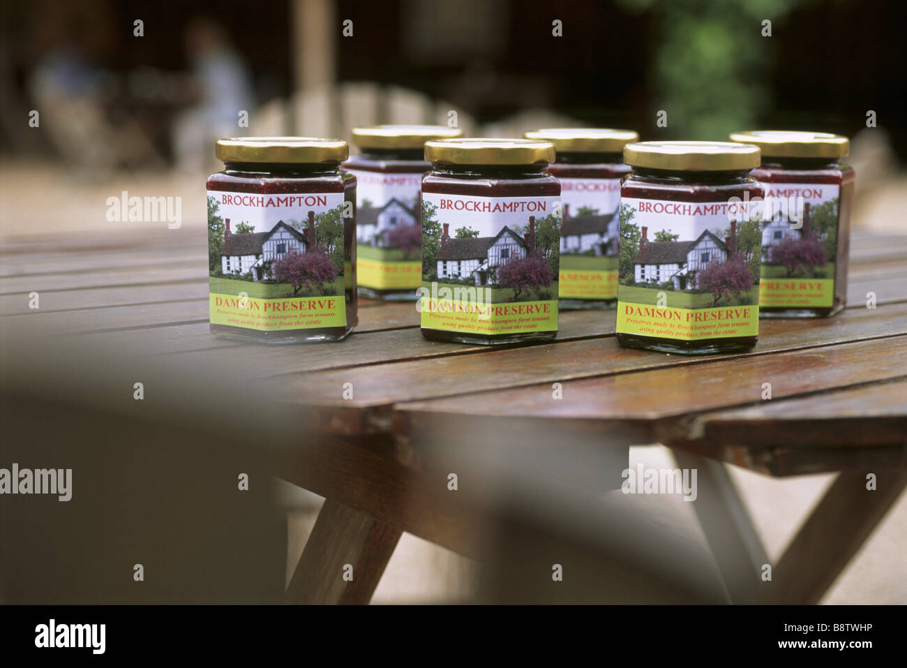 Six jars of Damson jam made from fruit grown on the Brockhampton Estate ...