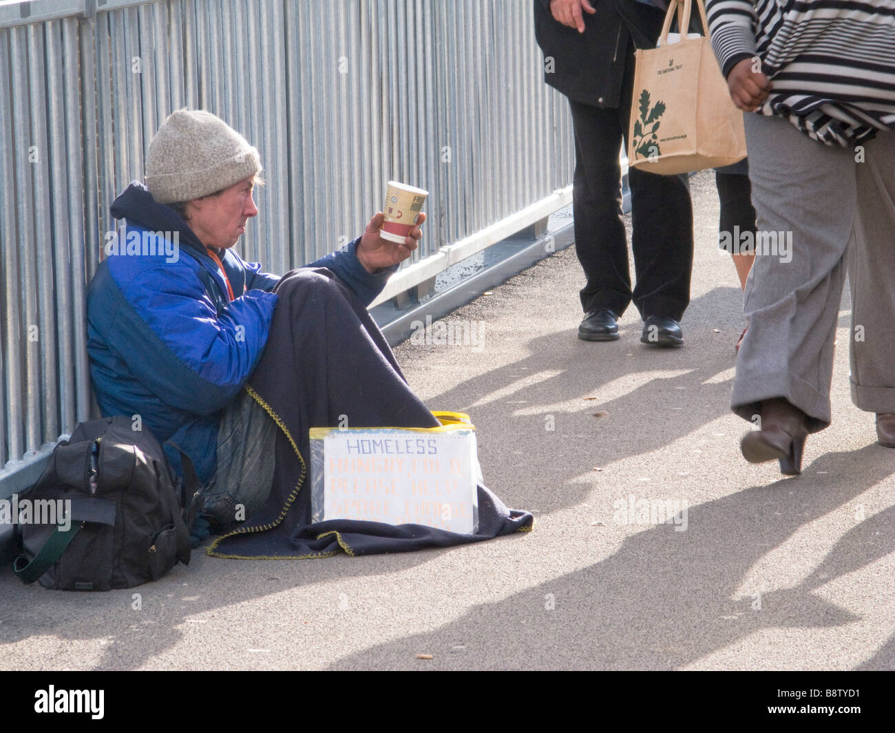 UK.Homeless man street begging near London Bridge from commuters and ...