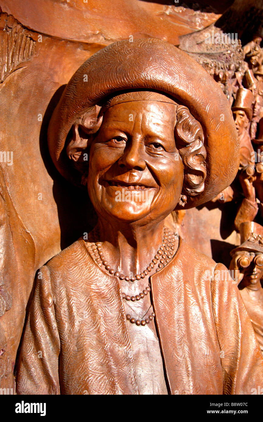 A close up view of one of the bronze relief panels commemorating Queen ...