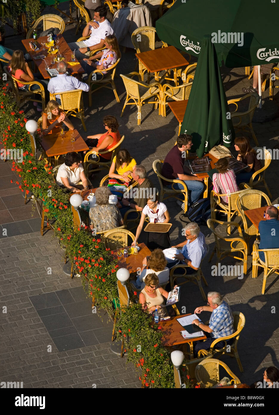 Poland Krakow Main Market Square restaurant cafe Stock Photo - Alamy